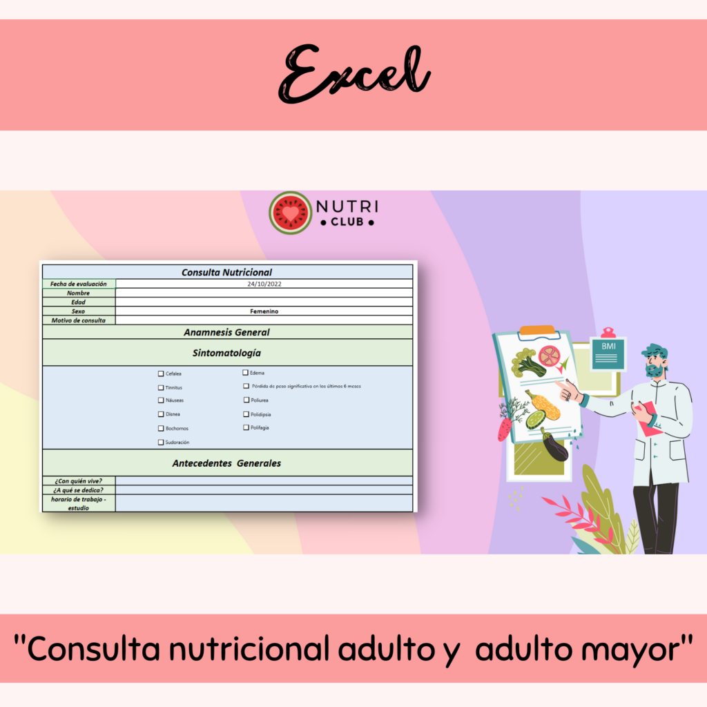 Excel consulta nutricional adulto y adulto mayor - Nutri Club
